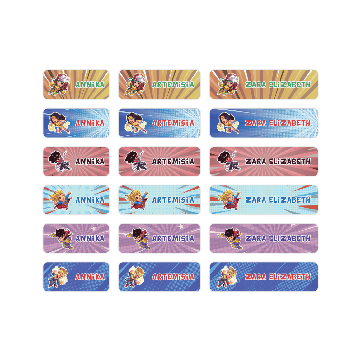 Stiker label nama Superhero anak perempuan – Agette